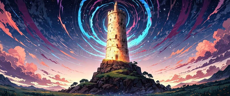 A Wizards Tower Surrounded by Swirling Magic Amazing Anime Background ...