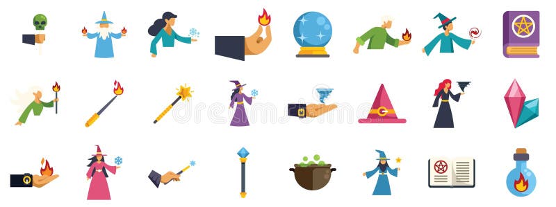 Wizards and Witches Using Magic Power Set of Vector Illustrations ...