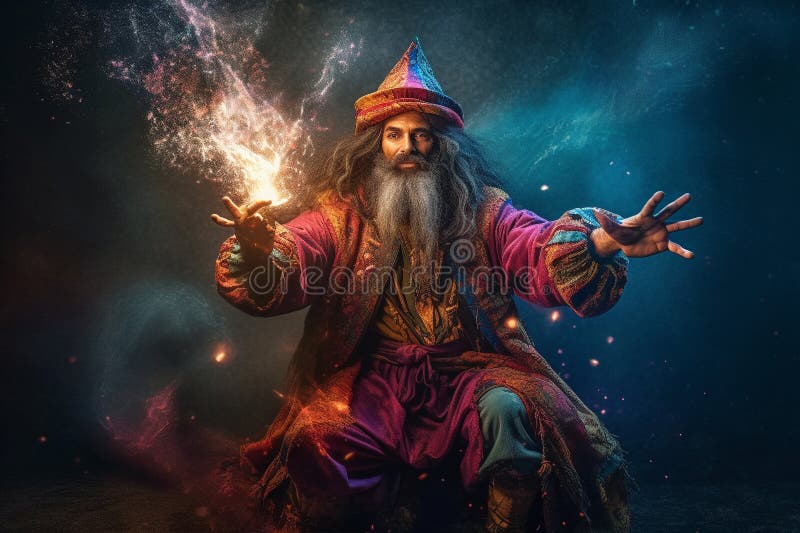 Wizzard Doing Magic. Illustration of a Wizard Immersed in the Act of ...