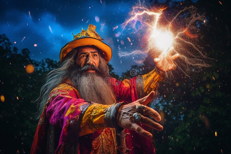 Wizzard Doing Magic. Illustration of a Wizard Immersed in the Act of ...