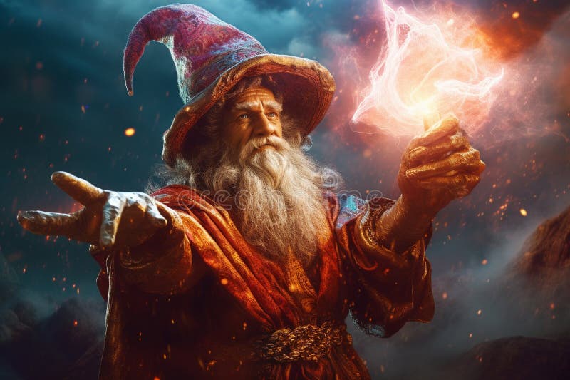 Wizzard Doing Magic. Illustration of a Wizard Immersed in the Act of ...
