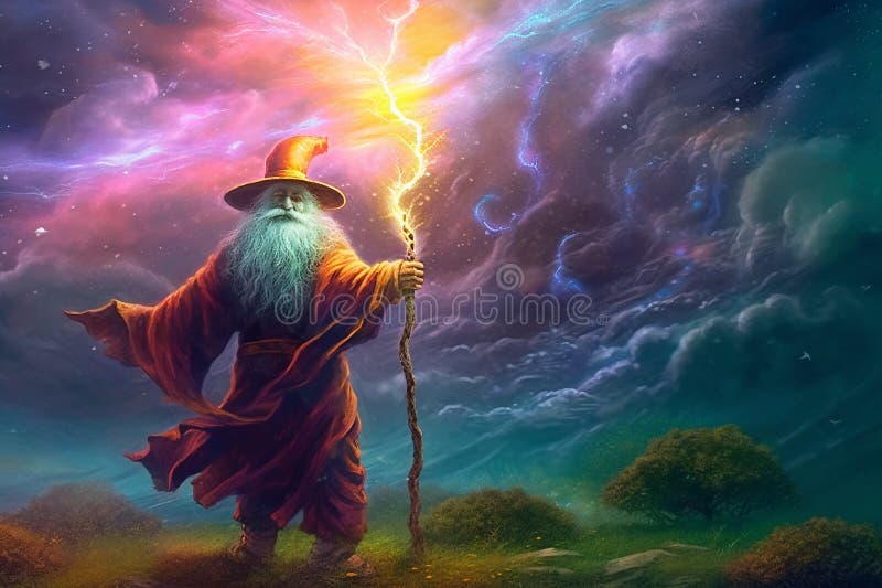 Wizzard Doing Magic. Illustration of a Wizard Immersed in the Act of ...
