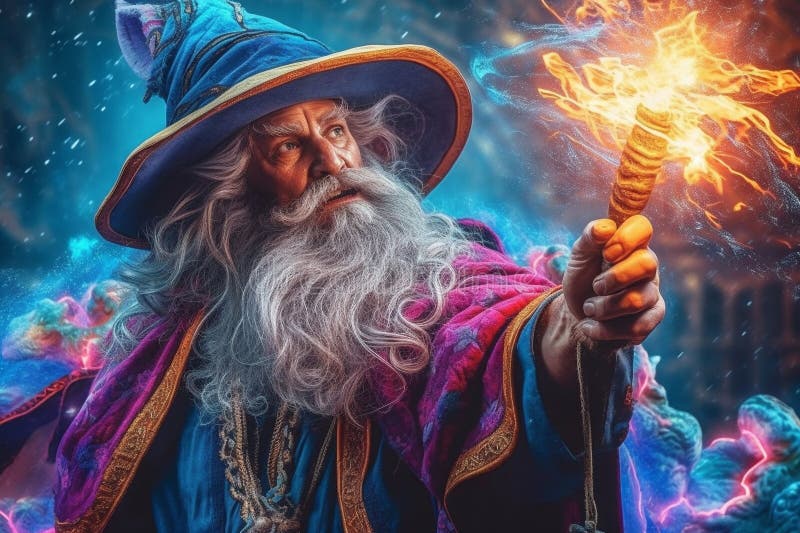 Wizzard Doing Magic. Illustration of a Wizard Immersed in the Act of ...