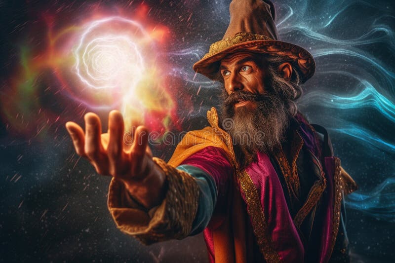 Wizzard Doing Magic. Illustration of a Wizard Immersed in the Act of ...