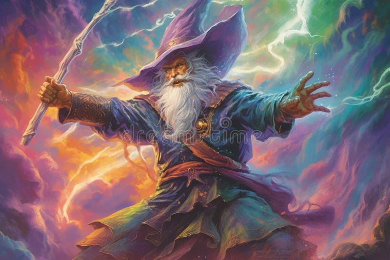 Wizzard Doing Magic. Illustration of a Wizard Immersed in the Act of ...
