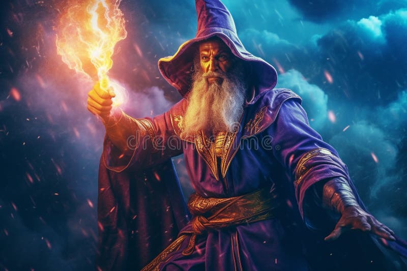 Wizzard Doing Magic. Illustration of a Wizard Immersed in the Act of ...