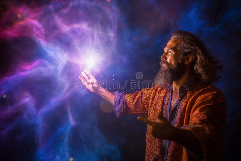 Wizzard Doing Magic. Illustration of a Wizard Immersed in the Act of ...