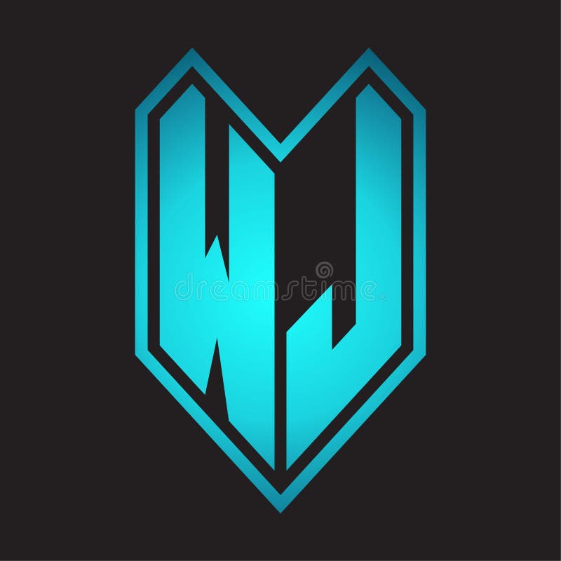 WJ Logo Monogram with Emblem Line Style Isolated on Blue Gradient ...