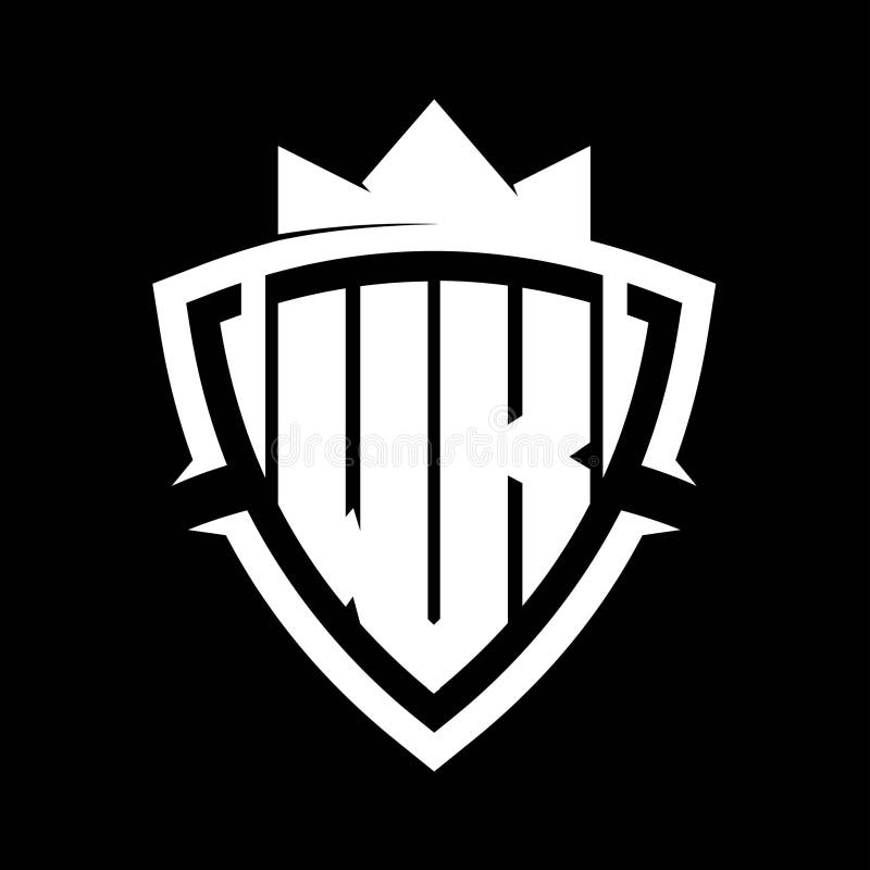 WK Letter Monogram with Triangle Curve Shield Shape with Crown White ...