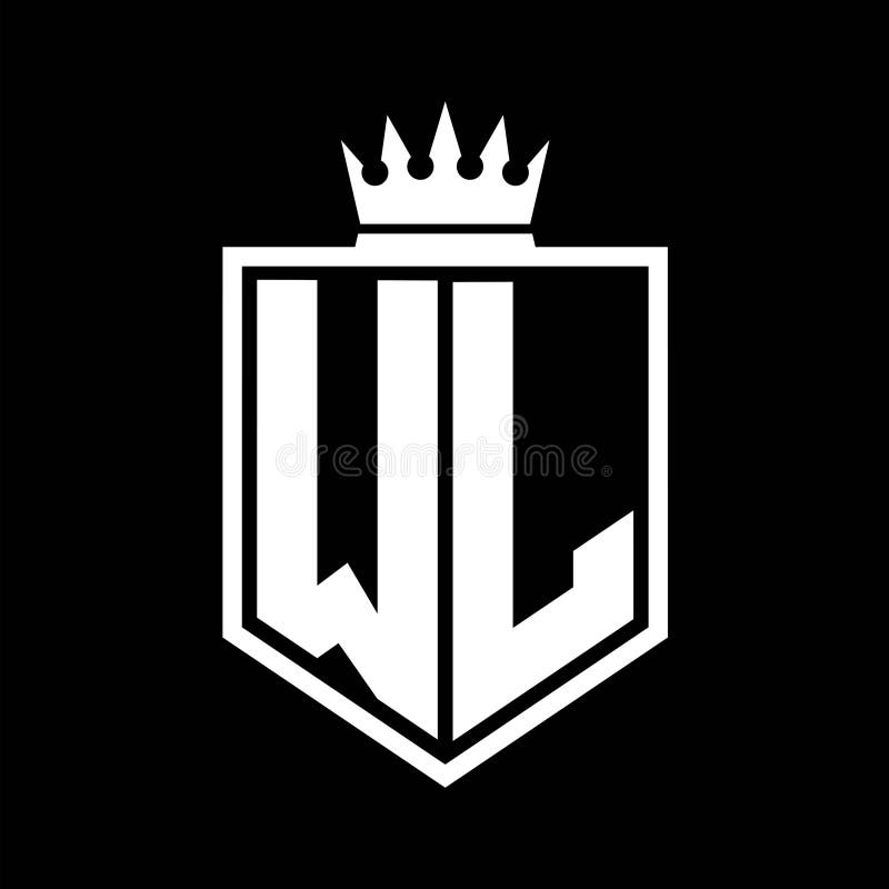 WL Logo Monogram Bold Shield Geometric Shape with Crown Outline Black ...