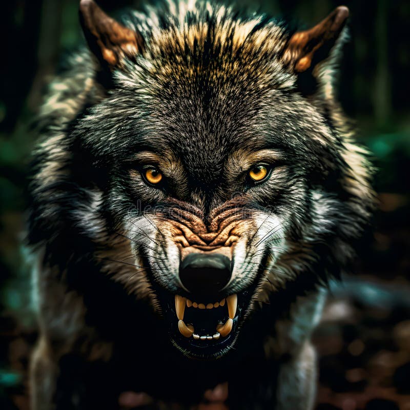 Angry Wolf in Forest - Front View - AI Generated Stock Illustration ...