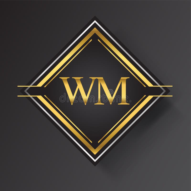 WM Letter Logo in a Square Shape Gold and Silver Colored Geometric ...
