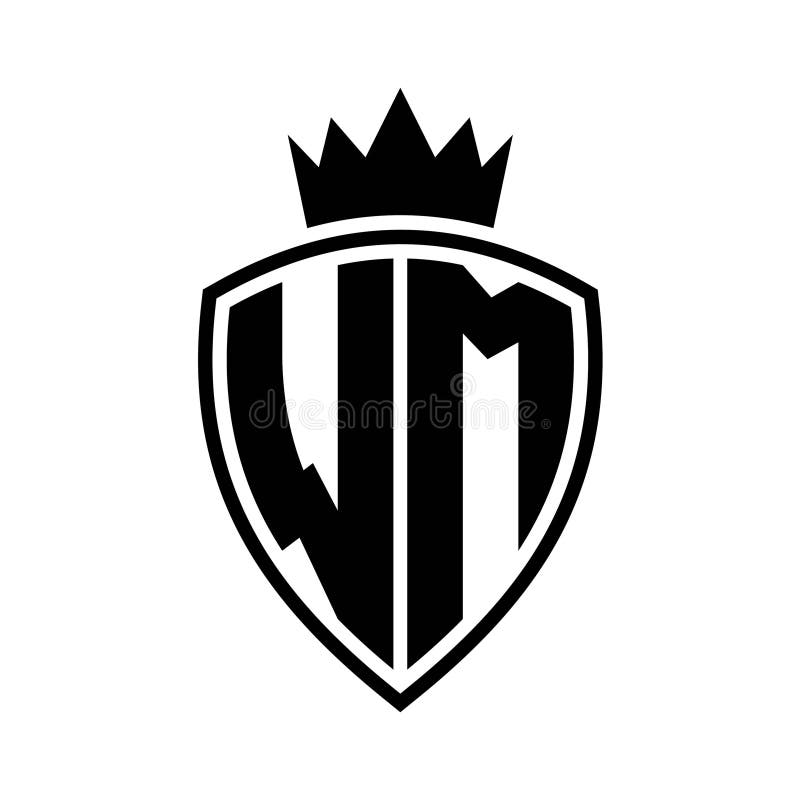 WM Letter Monogram Shield and Crown Outline Shape with Black and White ...