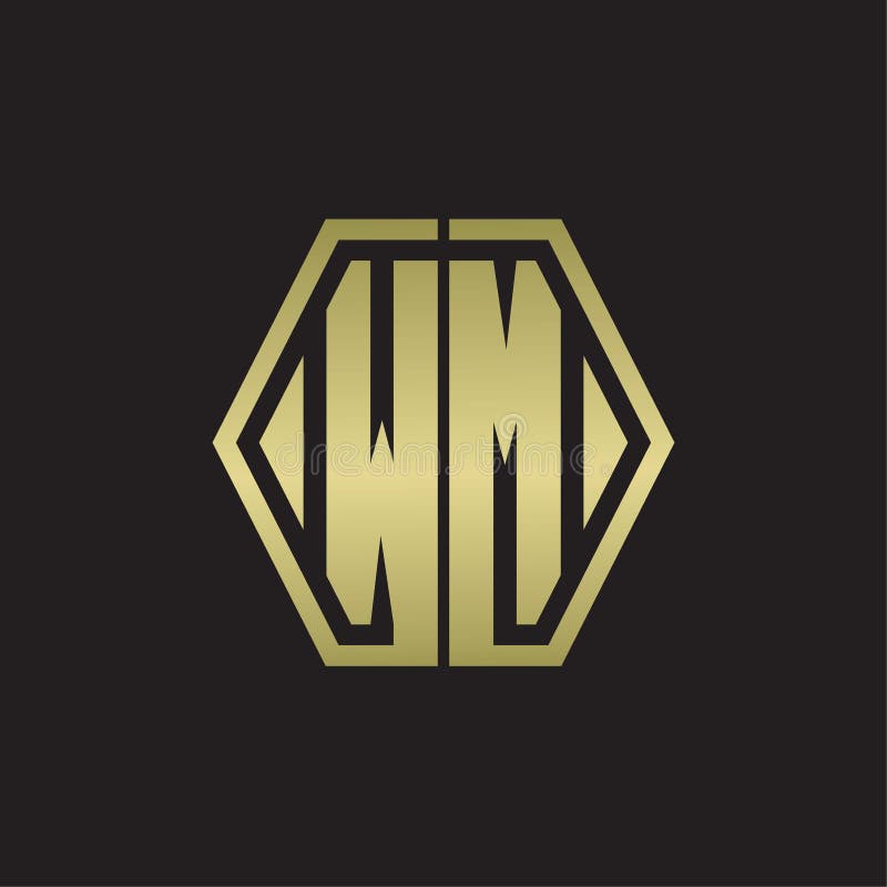 WM Logo Monogram with Hexagon Line Rounded Design Template with Gold ...