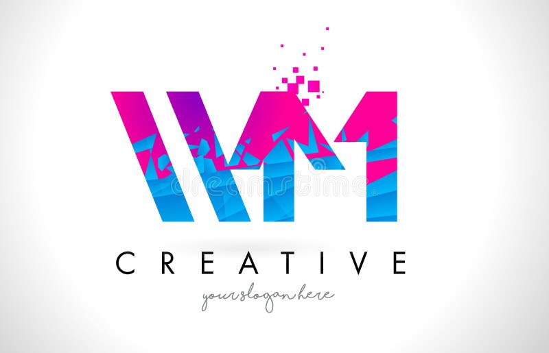 WM W M Letter Logo with Shattered Broken Blue Pink Texture Design ...
