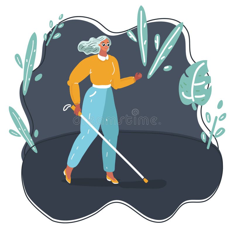 Woman is Walking on the Sidewalk, Using a Cane. Stock Vector ...