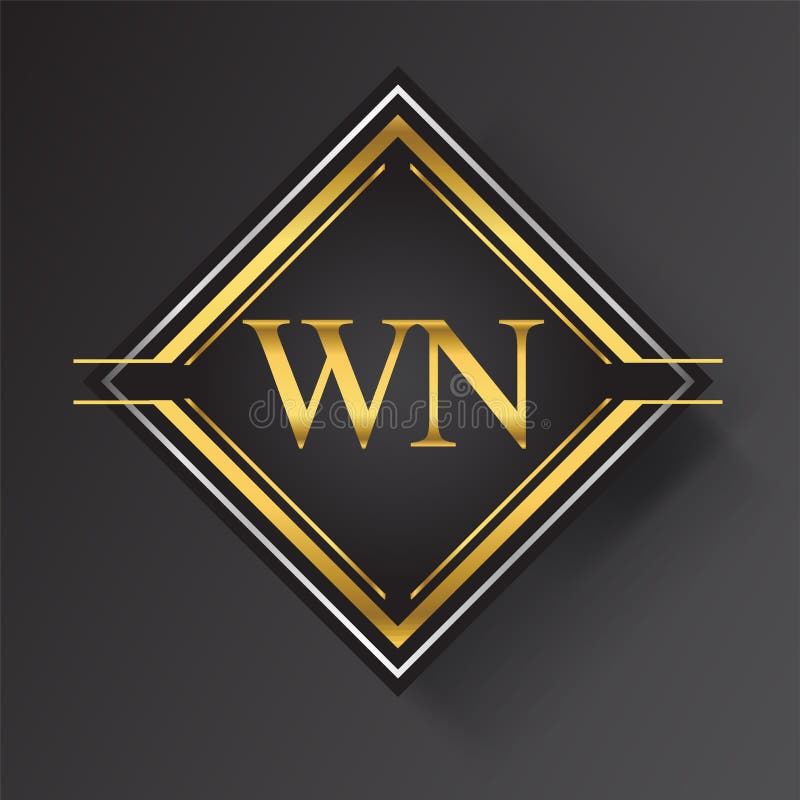 WN Letter Logo in a Square Shape Gold and Silver Colored Geometric ...
