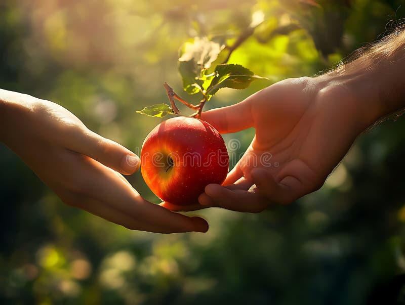 Wo Hands Exchanging a Fresh Apple Under the Sunlight Stock Illustration ...