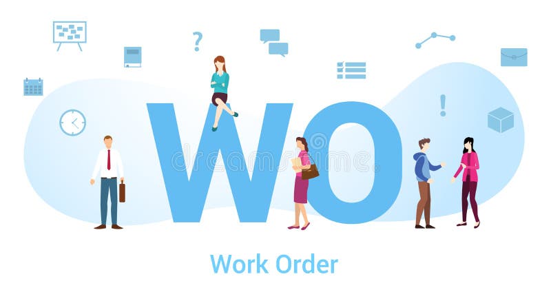Wo Work Order Concept with Big Word or Text and Team People with Modern ...