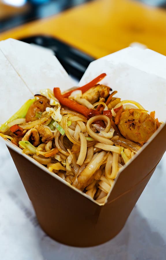 Wok box with shrimps stock photo. Image of sauce, fast - 307453192