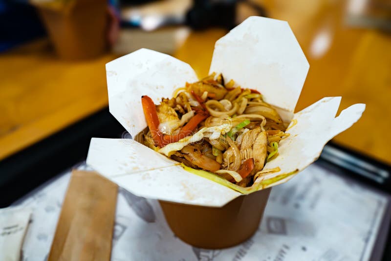 Wok box with shrimps stock image. Image of shrimp, carrot - 307453193