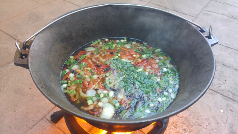 Wok with fish soup stock photo. Image of cook, smokey - 89754052