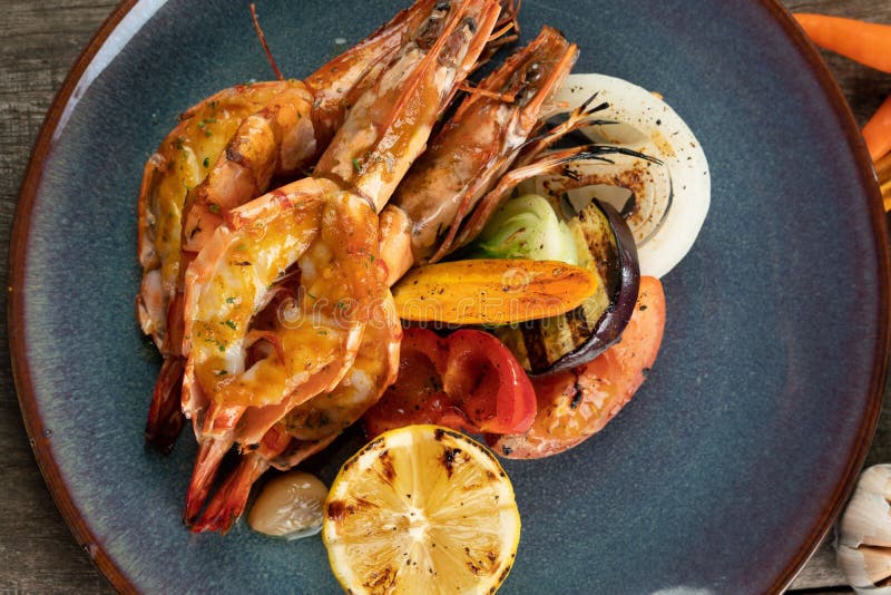 Wok-fried Prawns with Garlic and Chili Stock Image - Image of table ...