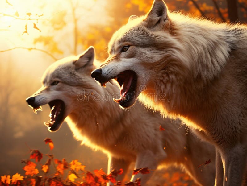 Ai Generated Illustration Wildlife Concept of Wolf Afraid in Sunset ...