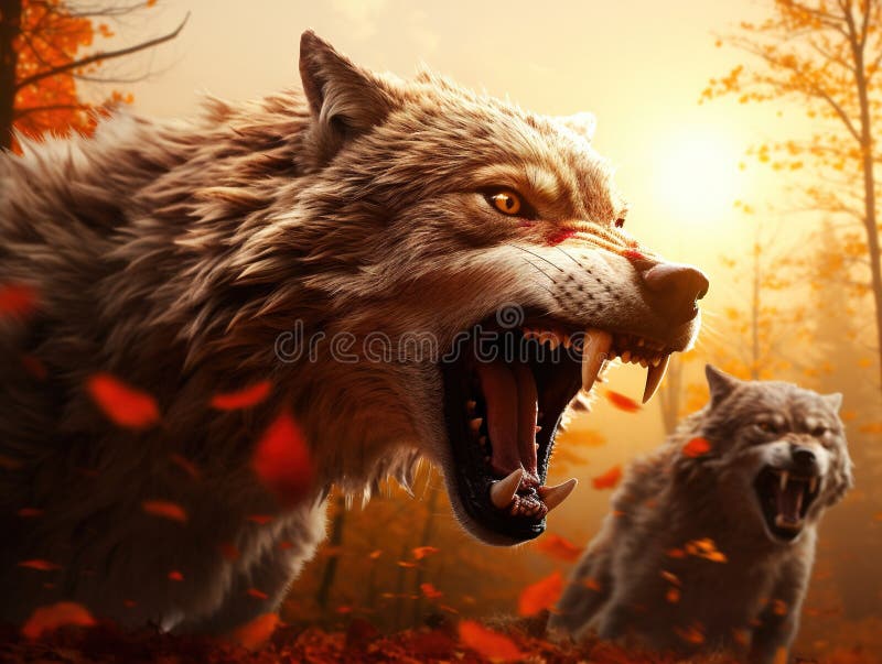 Wolf afraid in sunset stock illustration. Illustration of check - 293698014