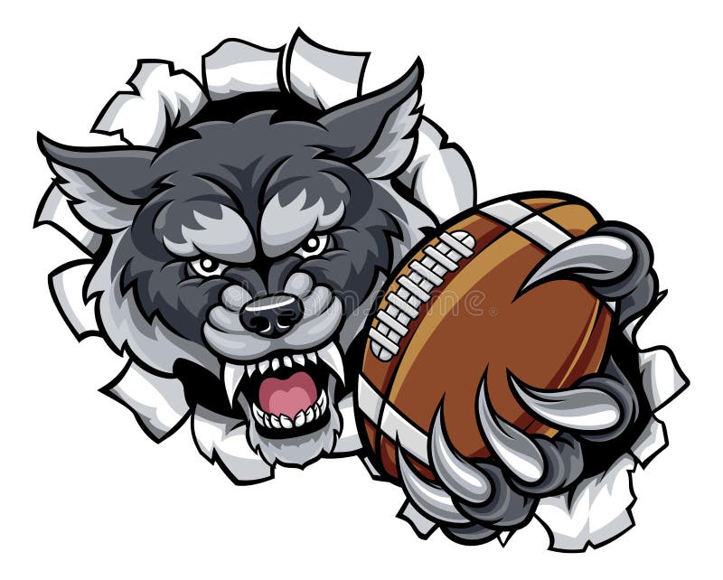 Wolf American Football Mascot Breaking-Hintergrund Vektor Abbildung ...