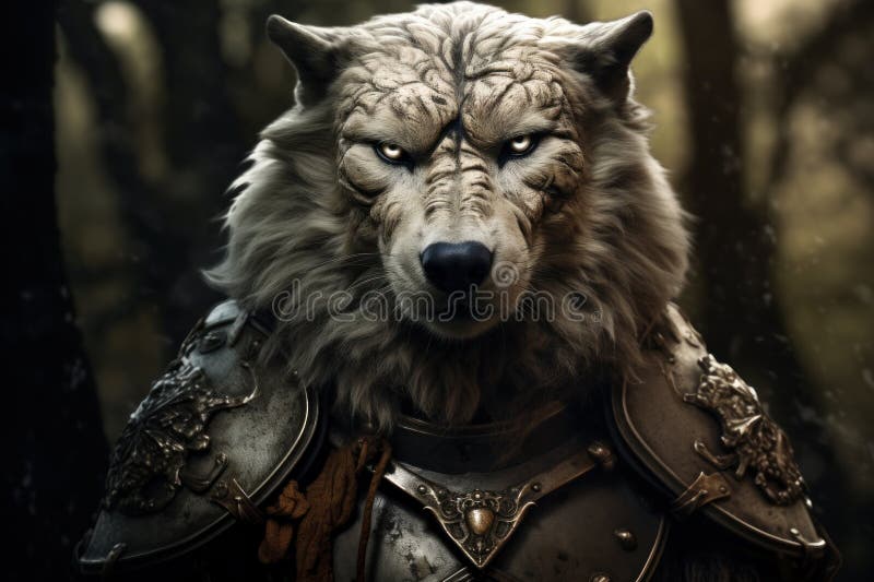 A Wolf in Armor with White Eyes Stock Illustration - Illustration of ...