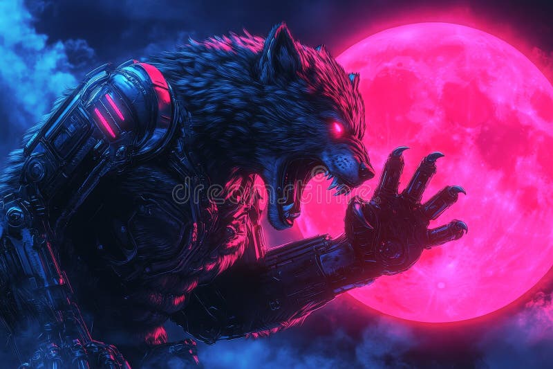 A Wolf is Attacking a Red Moon Stock Illustration - Illustration of ...