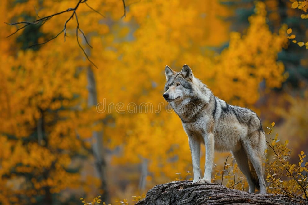 Wolf in Autumn at Forest. Generative AI Stock Illustration ...