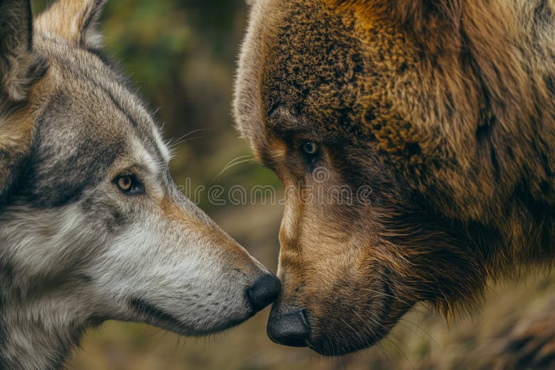A Wolf and a Bear are Standing and Staring at One Another Stock Image ...