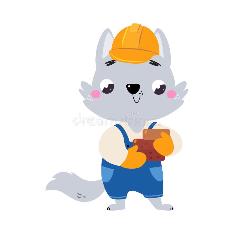 Wolf Builder Character in Hard Hat Carry Bricks Vector Illustration ...