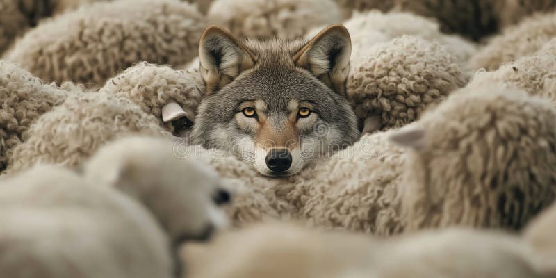 Wolf Camouflaged among Sheep, Showcasing Predator-prey Dynamics in ...