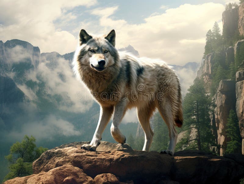 Wolf in the Canyon Made with Generative AI Illustration Stock ...