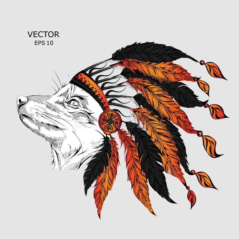 Native American Wolf Headdress Drawing