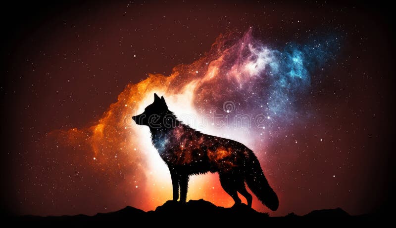 Wolf in Cosmic Space. Gnerative Ai. Stock Illustration - Illustration ...