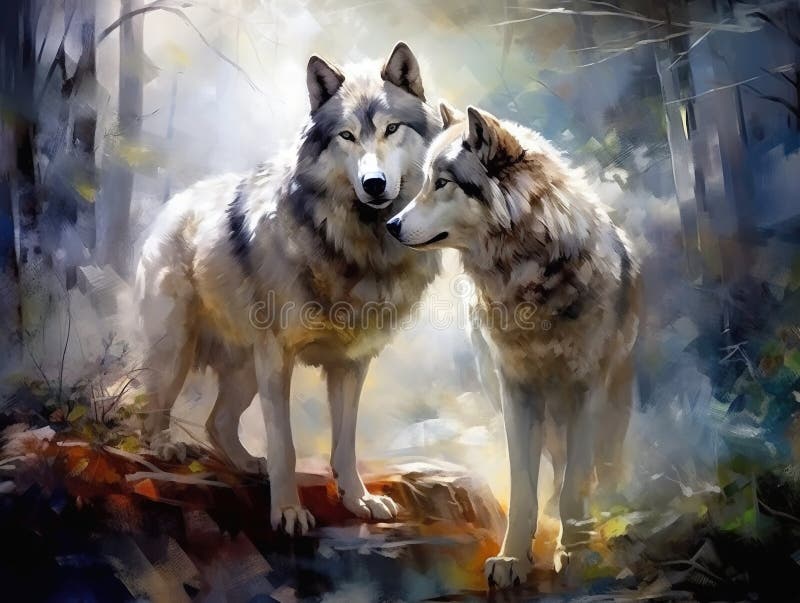 Ai Generated Illustration Wildlife Concept of Wolf Couple Stock ...