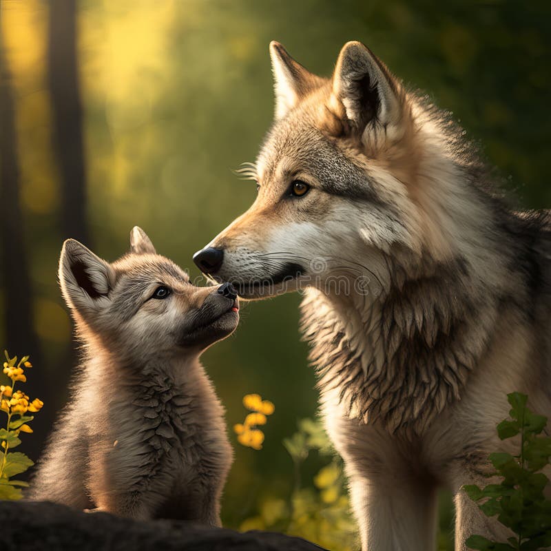 Wolf with Cub in the Forest Generative AI Stock Photo - Image of ...