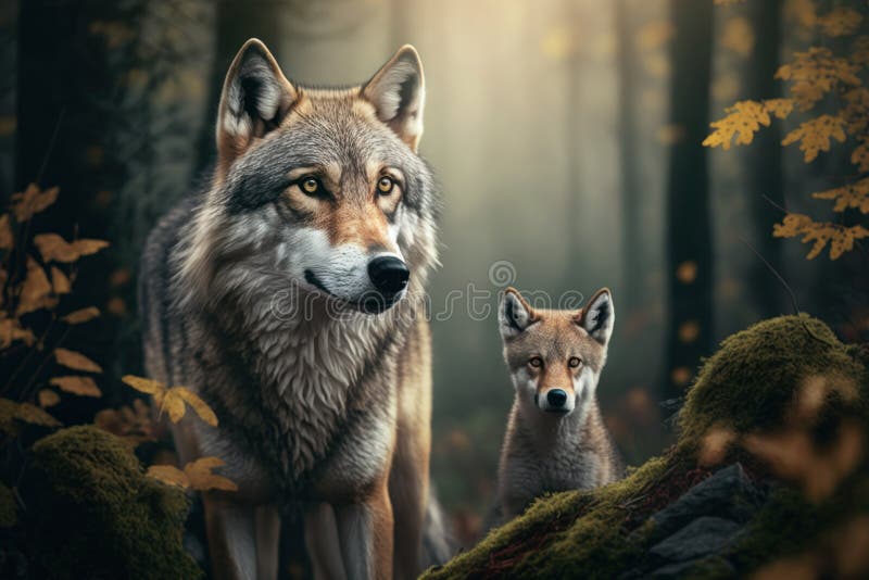 Wolf with Cub in Natural Habitat. Generative AI Stock Illustration ...