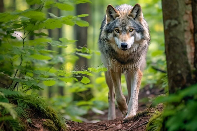 Wolf in the Dark Forest. Wild Animal in Natural Habitat Stock ...