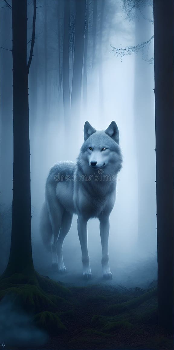 A Wolf in Dark Misty Forrest Stock Illustration - Illustration of ...