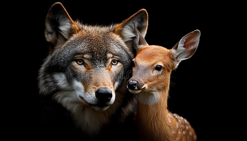 Wolf and Deer a Captivating Portrait of Wildlife in Harmony, Set ...