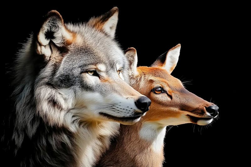 Wolf and Deer an Unlikely Pair in Striking Harmony Against a Dramatic ...