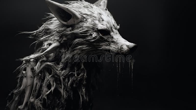 Decaying Wolf Head: a Whimsical Grotesque in Black and White Stock ...