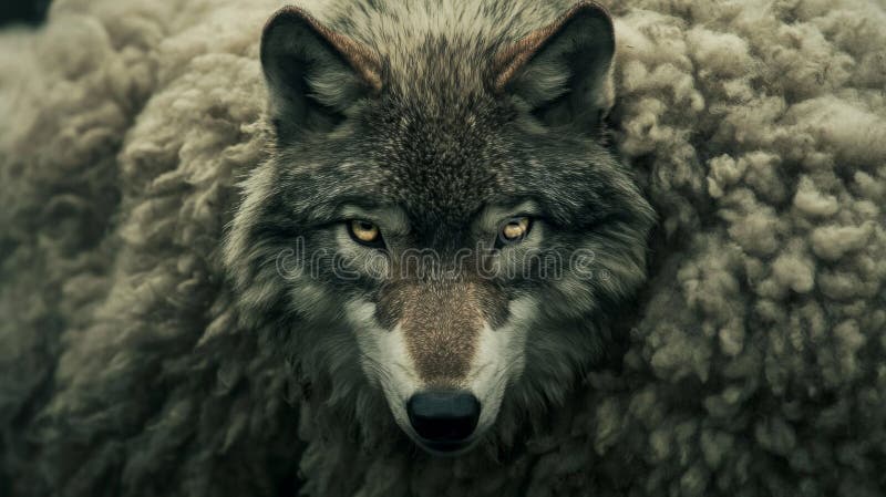 Wolf Disguised in Sheep S Wool Close Up Stock Illustration ...