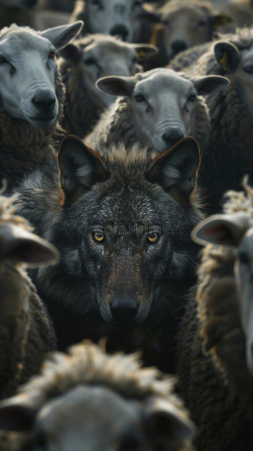 Wolf Disguised among Sheep, Striking Animal Concept Stock Image - Image ...