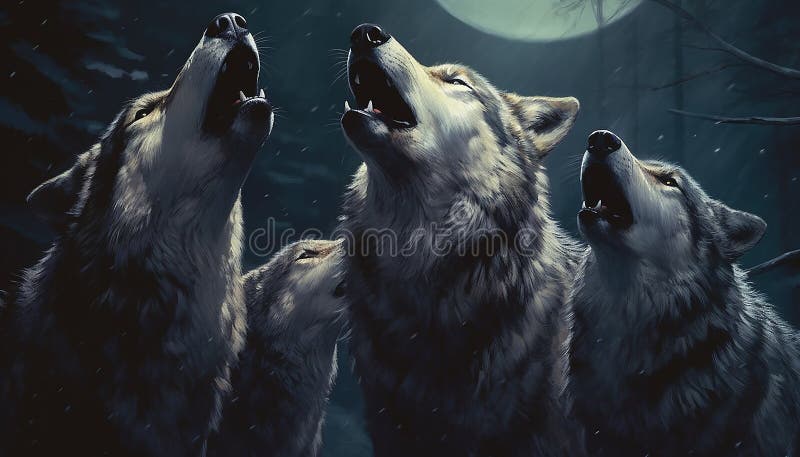 Wolf and Dog, Friends in the Wild, Howling at Night Generated by AI ...